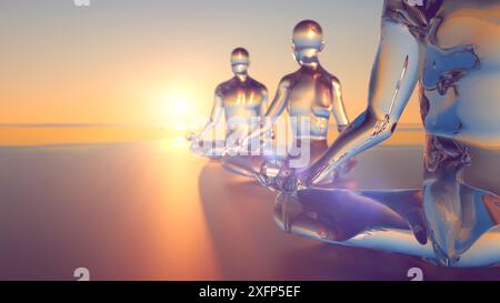 3d illustration a translucent man meets the dawn Stock Photo - Alamy