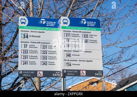 Bus stop signs on chem. du Fleuve in Levis, Quebec, Canada Stock Photo ...