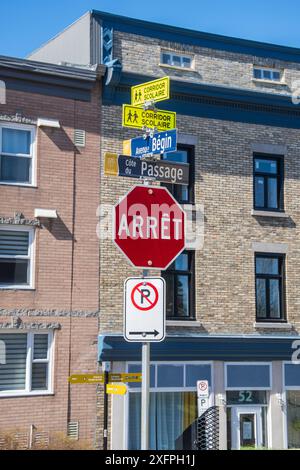 Cote du Passage street, stop and no parking signs in Levis, Quebec ...