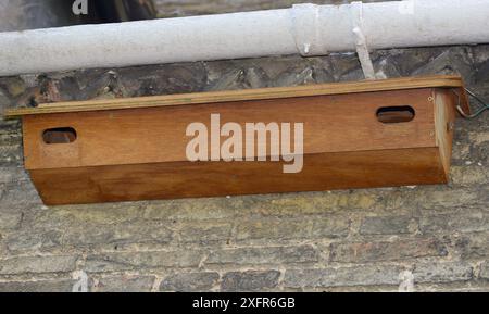 Two nest boxes for Common swifts (Apus apus) attached under the eaves ...