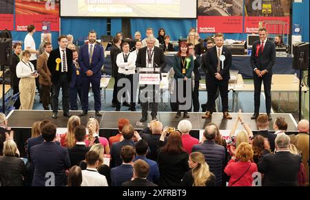 Labour Party's Lewis Atkinson (right) is announced as the winner of the ...