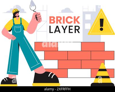Vector Illustration of a Bricklayer Worker with People Constructing and ...