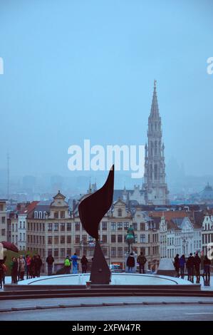 A panoramic view of Brussels, Belgium, showcasing the iconic spire of ...