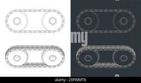 Isometric technical drawings of a double chain drive Stock Vector Image ...