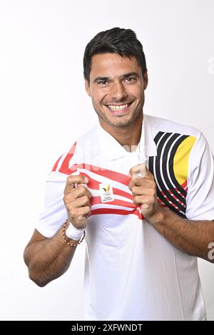 Belgian hockey player Alexander Hendrickx poses for the photographer ...