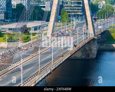 Aerial View of Marathon on Cable-Stayed Bridge in Riga, Latvia Stock ...