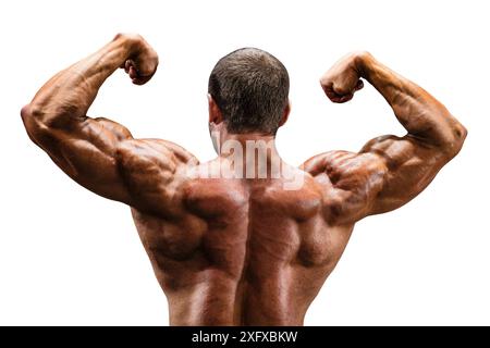 bodybuilder posing back double biceps isolated on white background ...