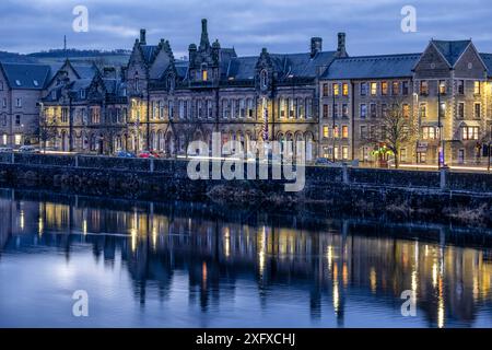 typical houses facing the river Tay, Perth, county of Perth and Kinross ...