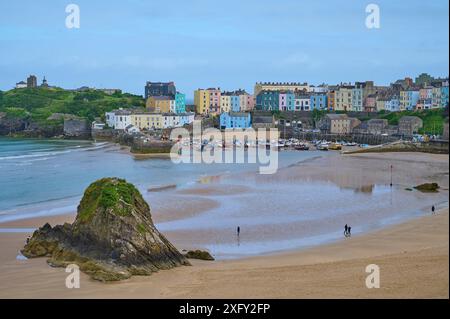 Beach, harbor, sea, sky, clouds, sunrise, summer, Tenby, South ...