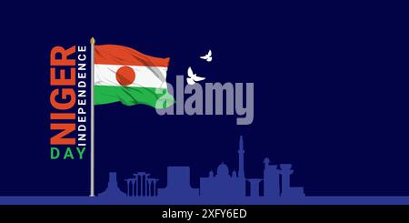 Happy Niger Republic Day Vector Illustration with Waving Flag and ...