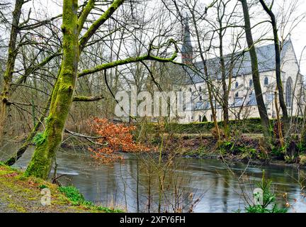 Grosse Nister river at Marienstatt abbey (13th century), Nistertal ...
