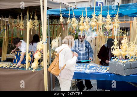 Palm Sunday, arts and crafts, street market, white palms, tradition ...