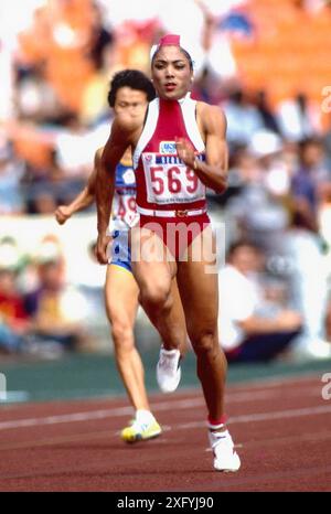 Florence Griffith Joyner (USA) at the 1988 Olympic Summer games, 100m ...