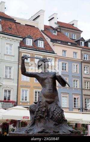 Syrenka statue on Old Town Market square in Warsaw. The Warsaw Mermaid ...
