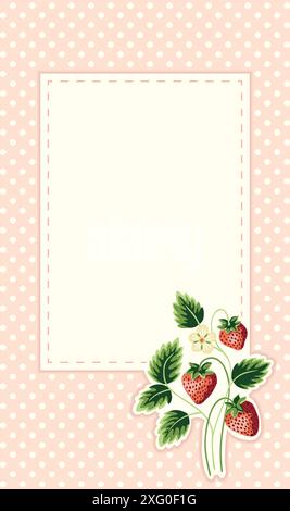 Cottage Core Garden Strawberry and Polka Dot Rectangular Vector Frame ...