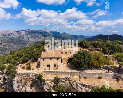 aerial view of the hermitage and Alaró Castle hostelry , Alaró hill ...