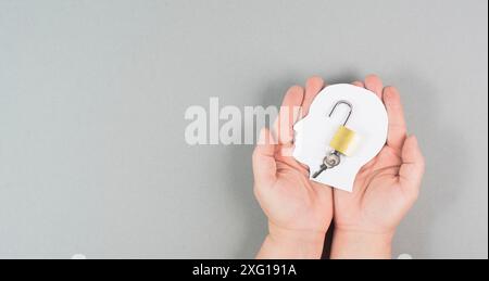Silhouette of a head with an open lock, free mind, uncontrolled ...