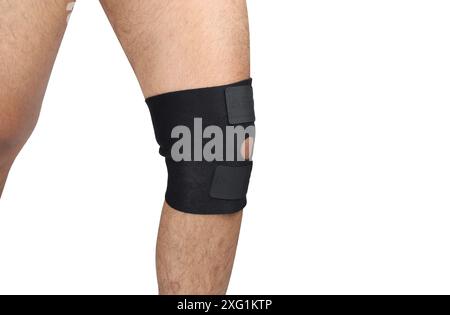 knee sleeve or knee cap shown on the models knee isolated on the white ...