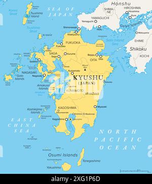 Vector map of the Japanese island of Kyushu Stock Photo - Alamy