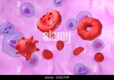 Damaged Red blood cells in Hemolysis - section view 3d illustration ...