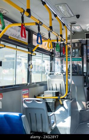 Interior view of the bus with hand grip, in Seoul, South Korea Stock ...