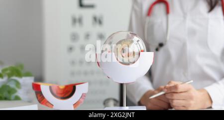 Ophthalmology oculus sample closeup. Ophthalmology, eye model close-up ...