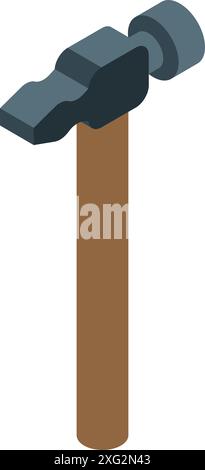 Isometric hammer is standing with its wooden handle on a white ...