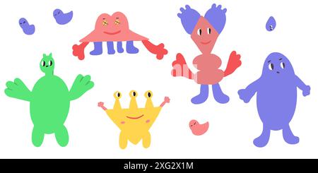 Set of colored monsters kid isolated. Set of cute monsters. Bizzare ...