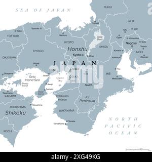 Kansai region, or also Kinki region in Japan, multi colored political ...