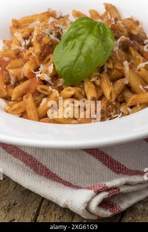 Rigatoni pasta dish with tomato sauce close up Stock Photo - Alamy