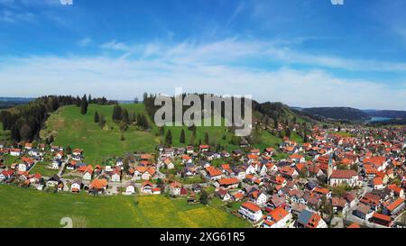 Aerial view of Peiting with a view of St Michael's Church, Bavaria ...