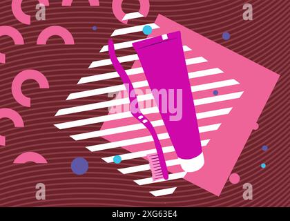 Toothbrush and Toothpaste geometrical graphic retro theme background ...