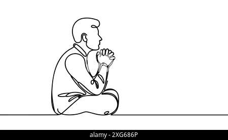 Man praying on his knees Continuous one line drawing Stock Vector Image ...