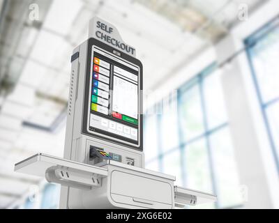 3d rendering self-checkout kiosk or self-service payment machine Stock ...