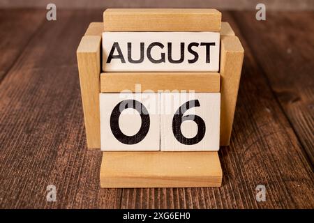 August 6th. Image of August 6, calendar on white background with empty ...