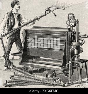Superheated steam device for wall disinfection. Old 19th century ...