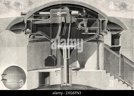 Mougin armored turret, for two 155 long guns, Bange system. Old 19th ...