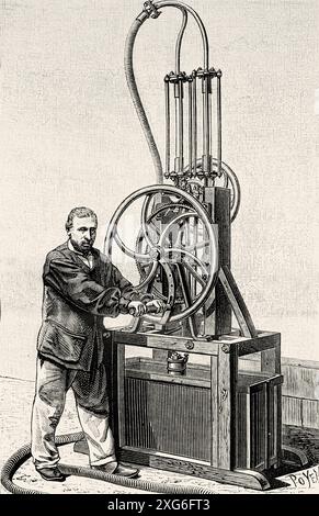 Single valve pump. Industrial device built by Captain Krebs. Old 19th ...