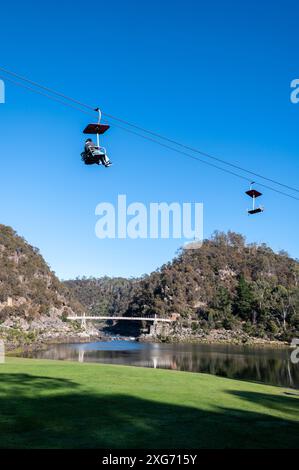 A chain of chair lifts crossing a lake with the Alexandra suspension ...