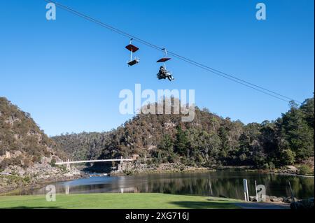 A chain of chair lifts crossing a lake with the Alexandra suspension ...