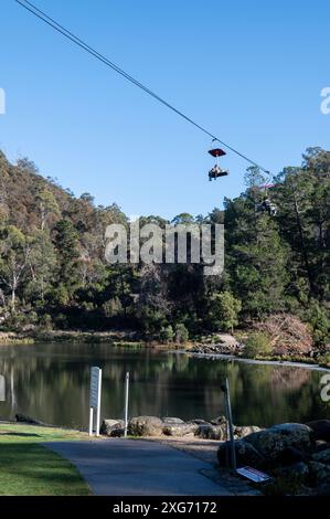 A chain of chair lifts crossing a lake with the Alexandra suspension ...