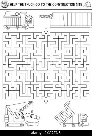 Construction site black and white geometrical mazes for kids with ...
