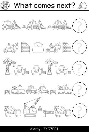 Construction site black and white logic maze for kids with concrete ...