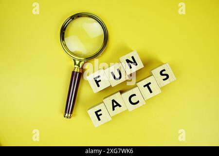 Fun Facts with wooden blocks alphabet letters and Magnifying glass on ...
