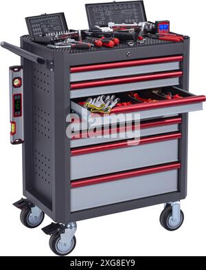 red & grey tool trolley on wheels with equipment Stock Photo - Alamy
