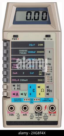 Historic digital multimeter without leads, cut out on white background ...