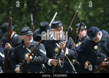 American Civil War Re-Enactors take part in a Historical battle re ...
