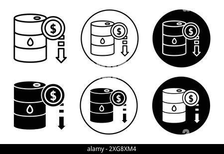 Crude oil price decrease Icon logo sign vector outline in black and ...