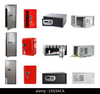 Different steel safes isolated on white, collage Stock Photo - Alamy