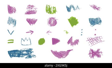 Doodles with the texture of wax chalk. Set elements imitating child ...